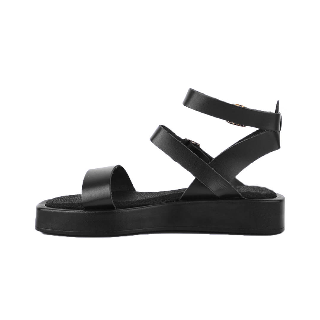 Μαύρο δερμάτινο flatform πέδιλο με τόκες | My Way Shoes