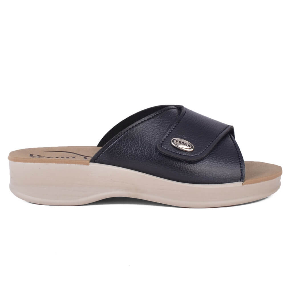 Μαύρη ανατομική παντόφλα με χιαστί χράτς | My Way Shoes