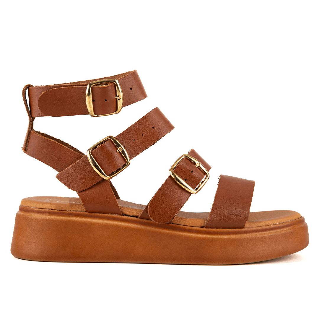 Ταμπά γυναικείο δερμάτινο flatform σανδάλι με τόκες | My Way Shoes