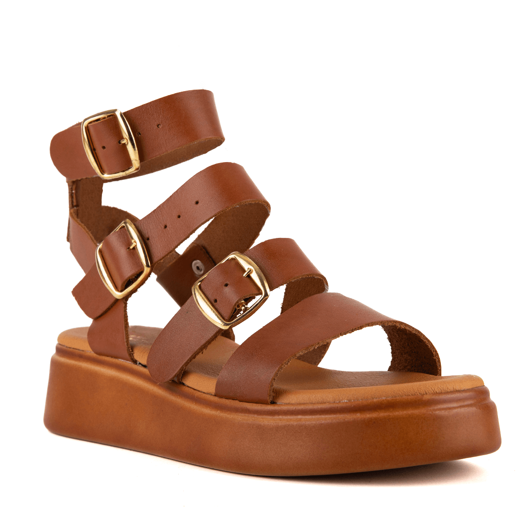 Ταμπά γυναικείο δερμάτινο flatform σανδάλι με τόκες | My Way Shoes