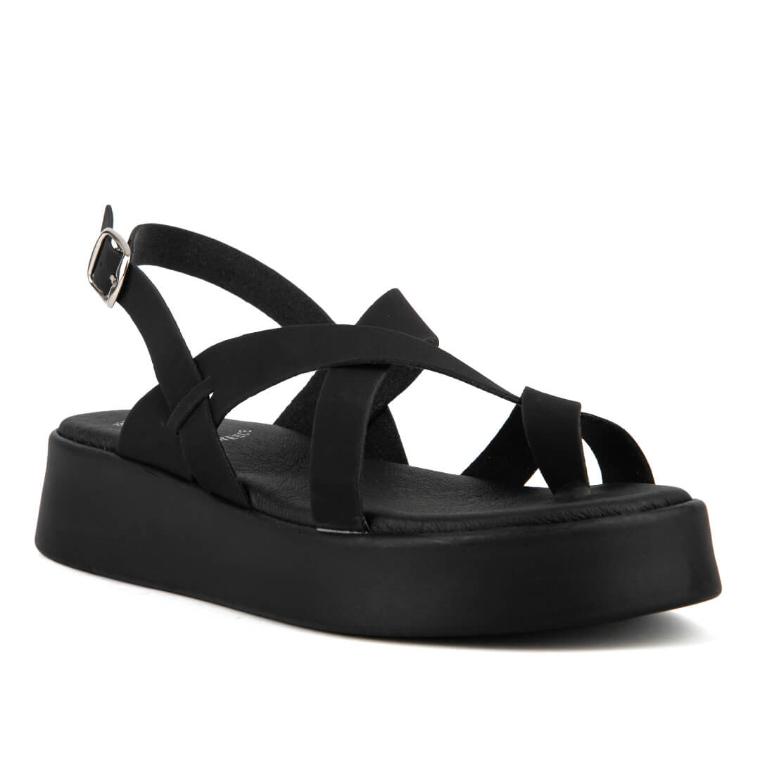 Μαύρο γυναικείο flatform πέδιλο με δάχτυλο | My Way Shoes